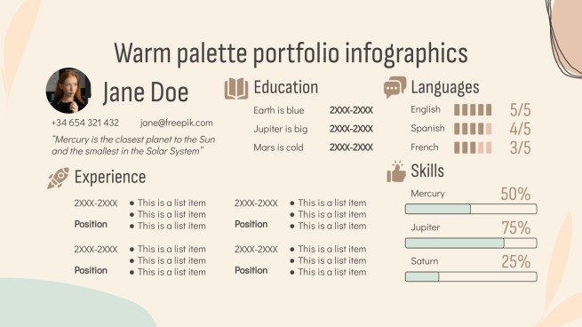Warm Palette Portfolio Infographics | Google Slides & PPT