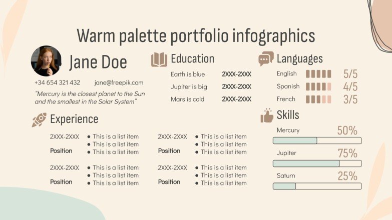 Warm Palette Portfolio Infographics | Google Slides & PPT