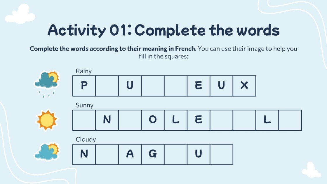 Weather and Seasons Vocabulary - French - 2nd Grade