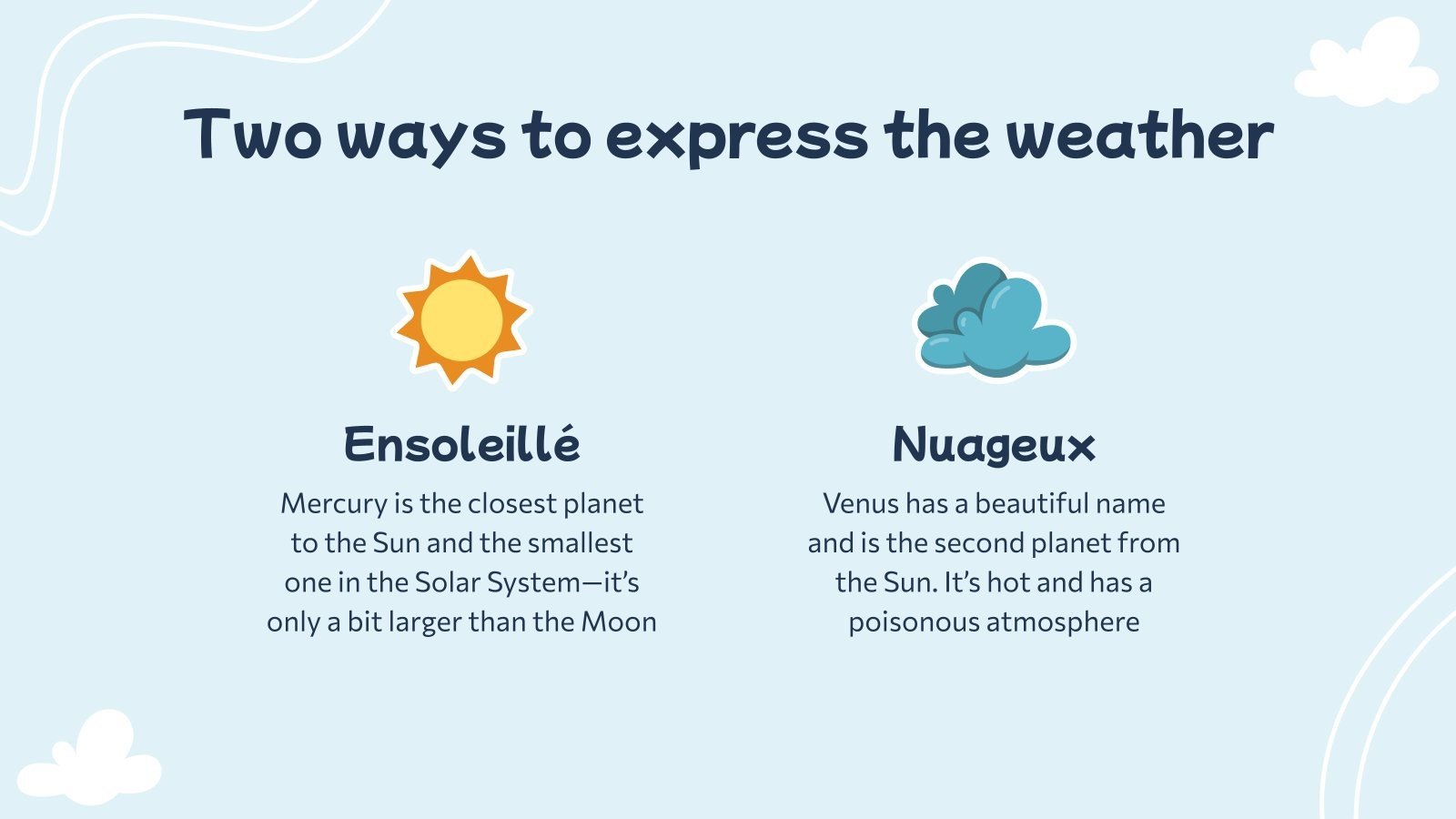 Weather and Seasons Vocabulary - French - 2nd Grade