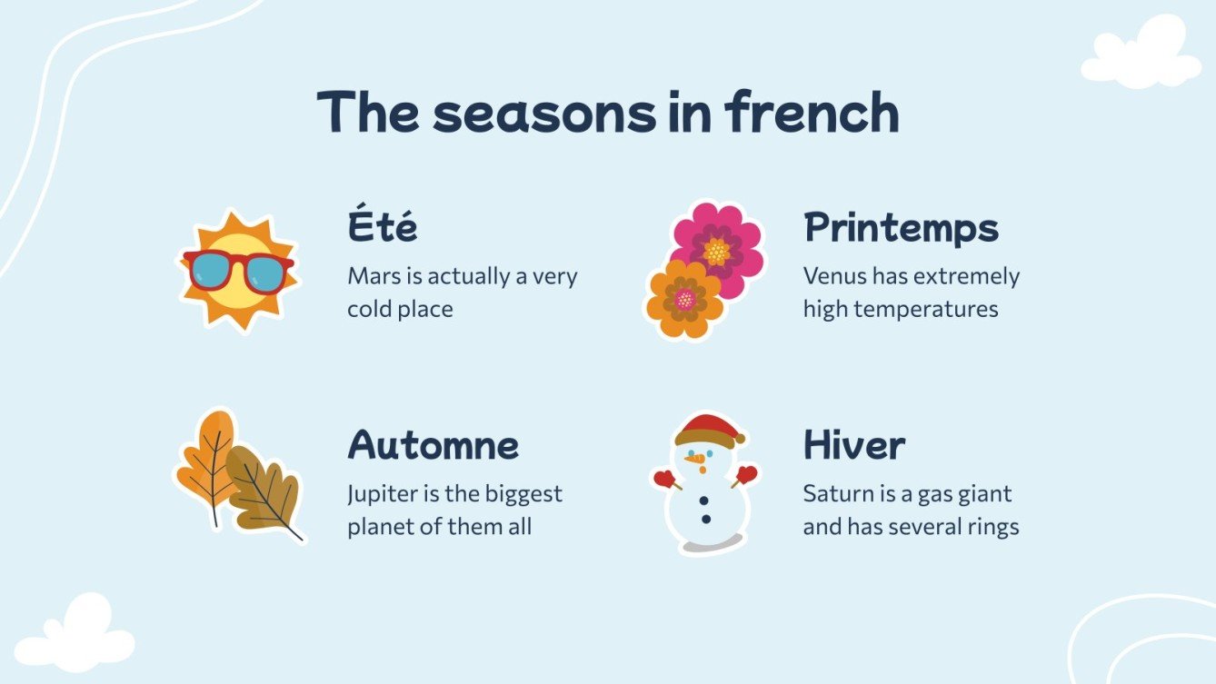 Weather and Seasons Vocabulary - French - 2nd Grade