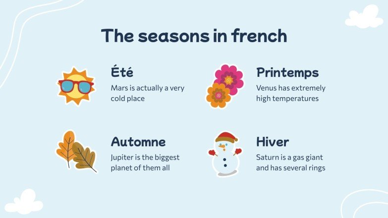 Weather and Seasons Vocabulary - French - 2nd Grade