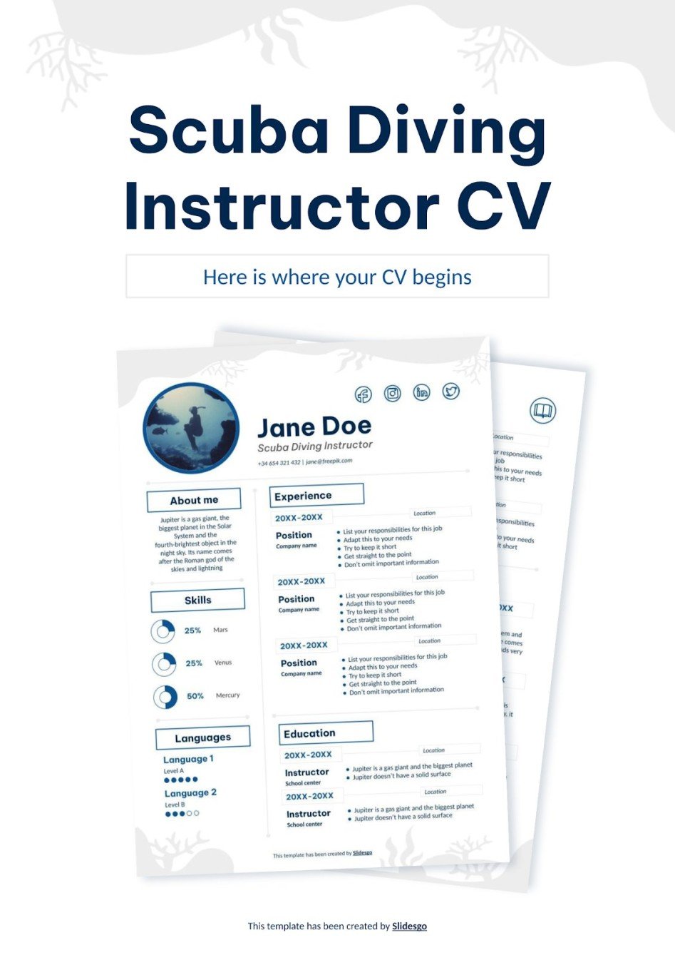 Scuba Diving Instructor CV | Google Slides and PowerPoint