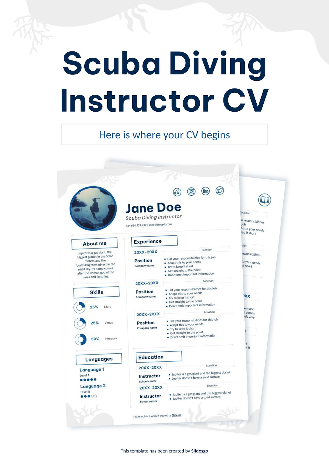 Scuba Diving Instructor CV | Google Slides and PowerPoint