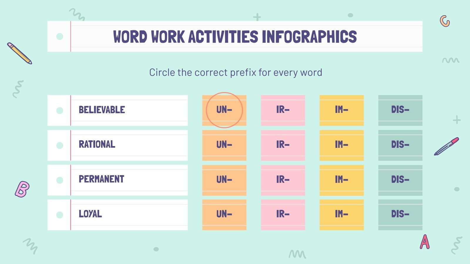 Word Work Activities Infographics | Google Slides & PPT template
