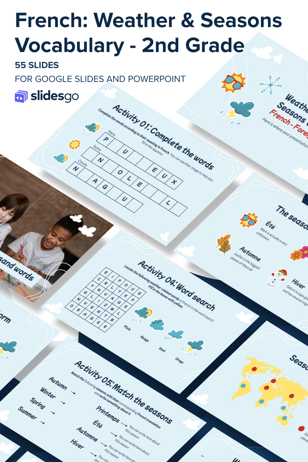 Weather and Seasons Vocabulary - French - 2nd Grade