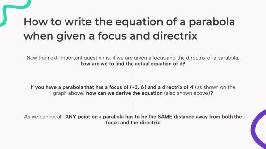 Equation of a Parabola When Given a Focus and Directrix