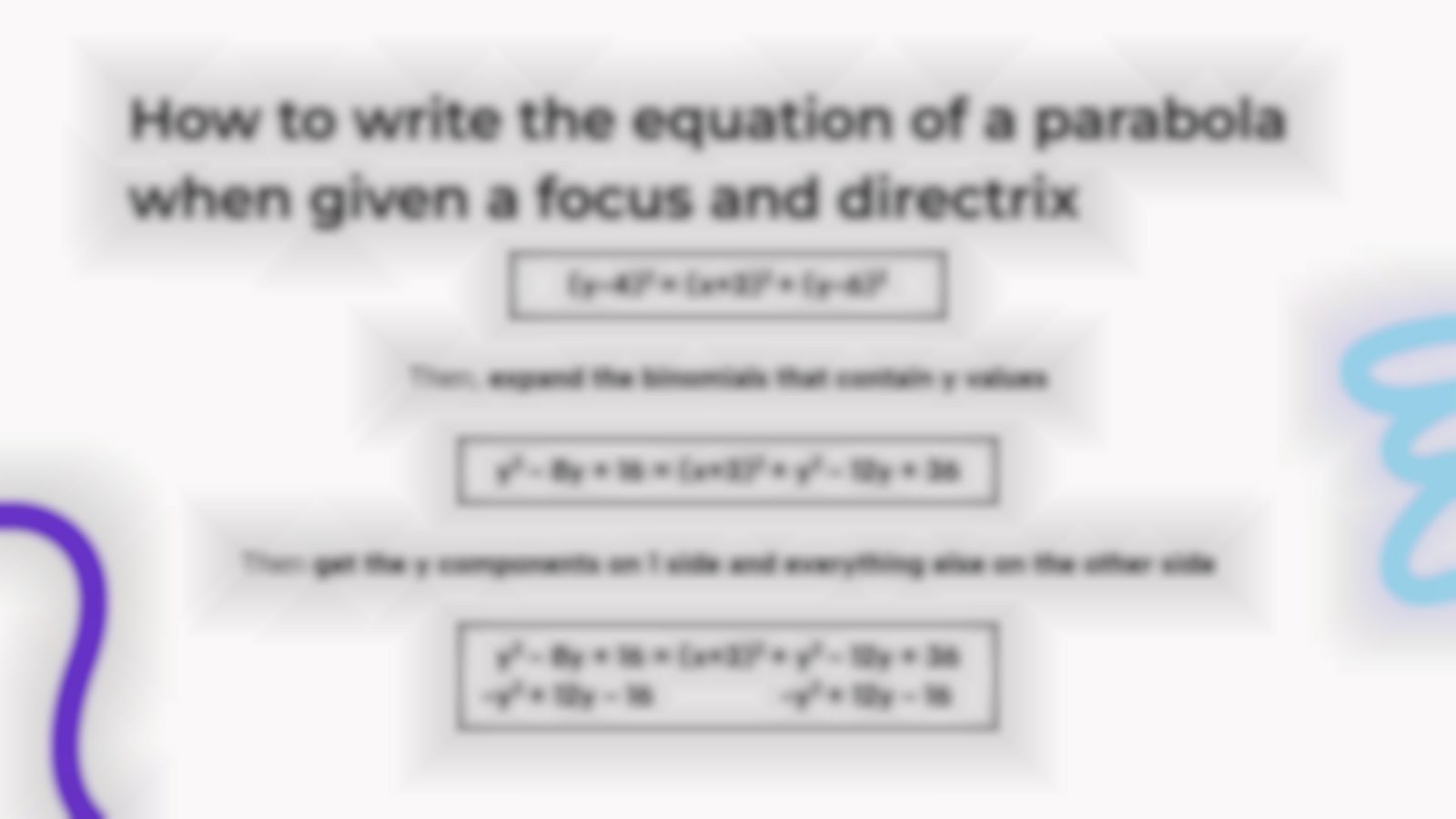 Equation of a Parabola When Given a Focus and Directrix
