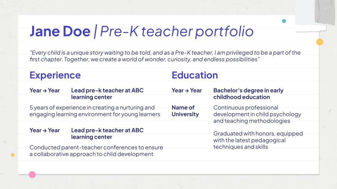 Pre-K Teacher Portfolio Presentation