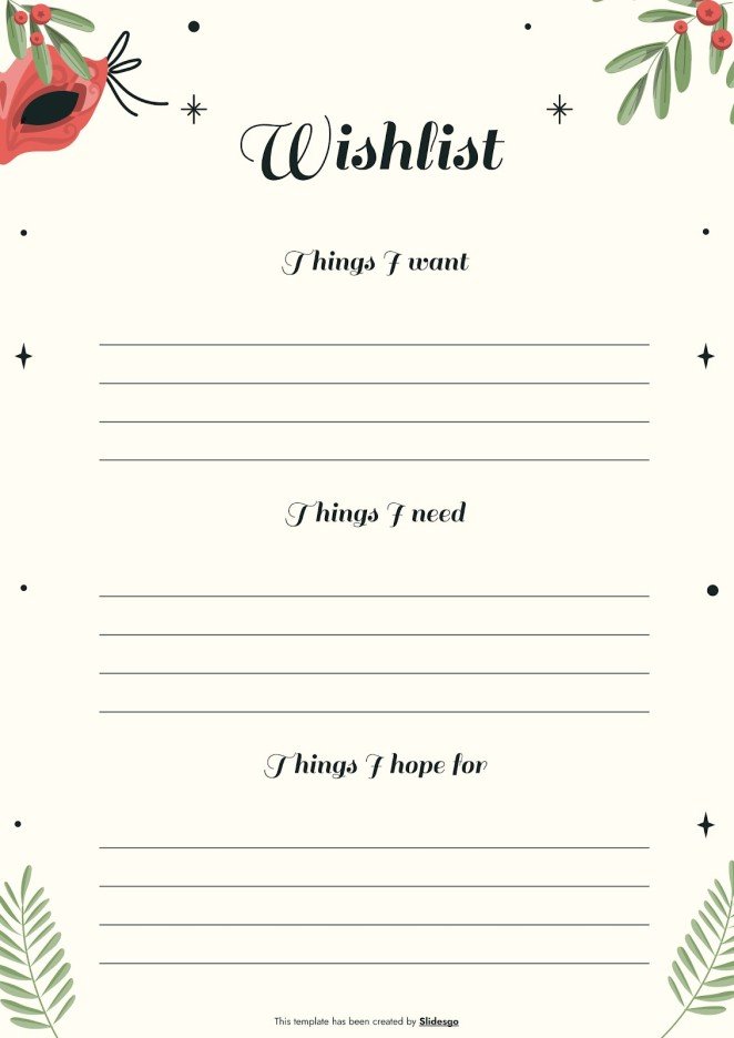 New Year's Wishlist Template