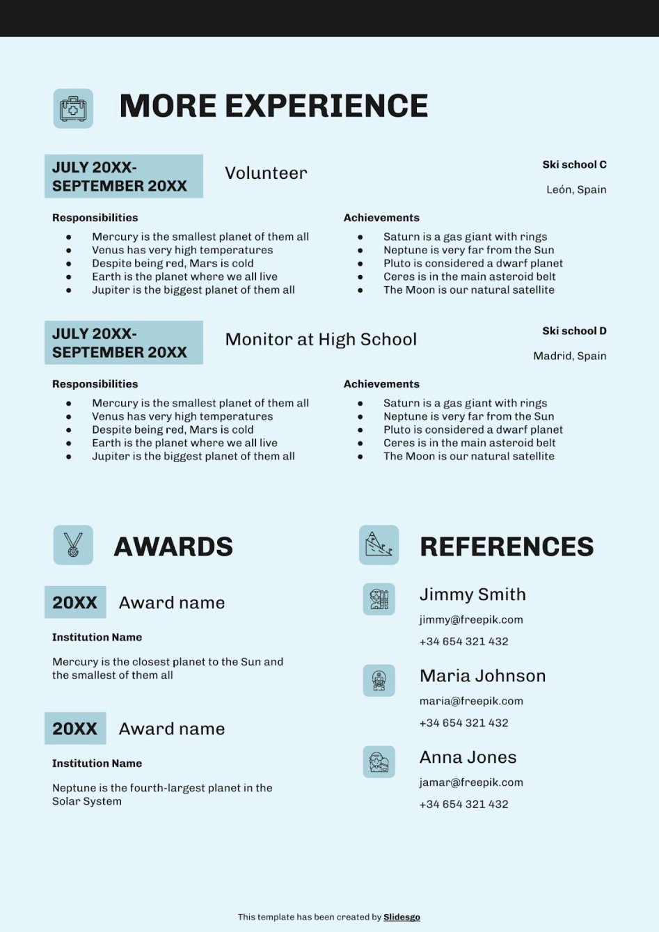 Ski & Snowboard Instructor CV | Google Slides & PPT