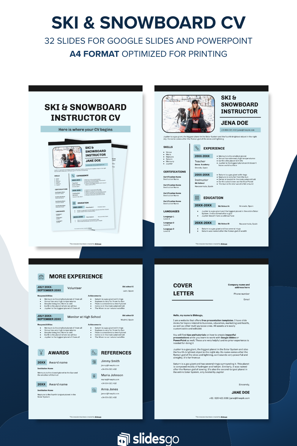 Ski & Snowboard Instructor CV | Google Slides & PPT