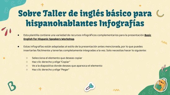 Basic English for Hispanic Speakers Workshop Infographics