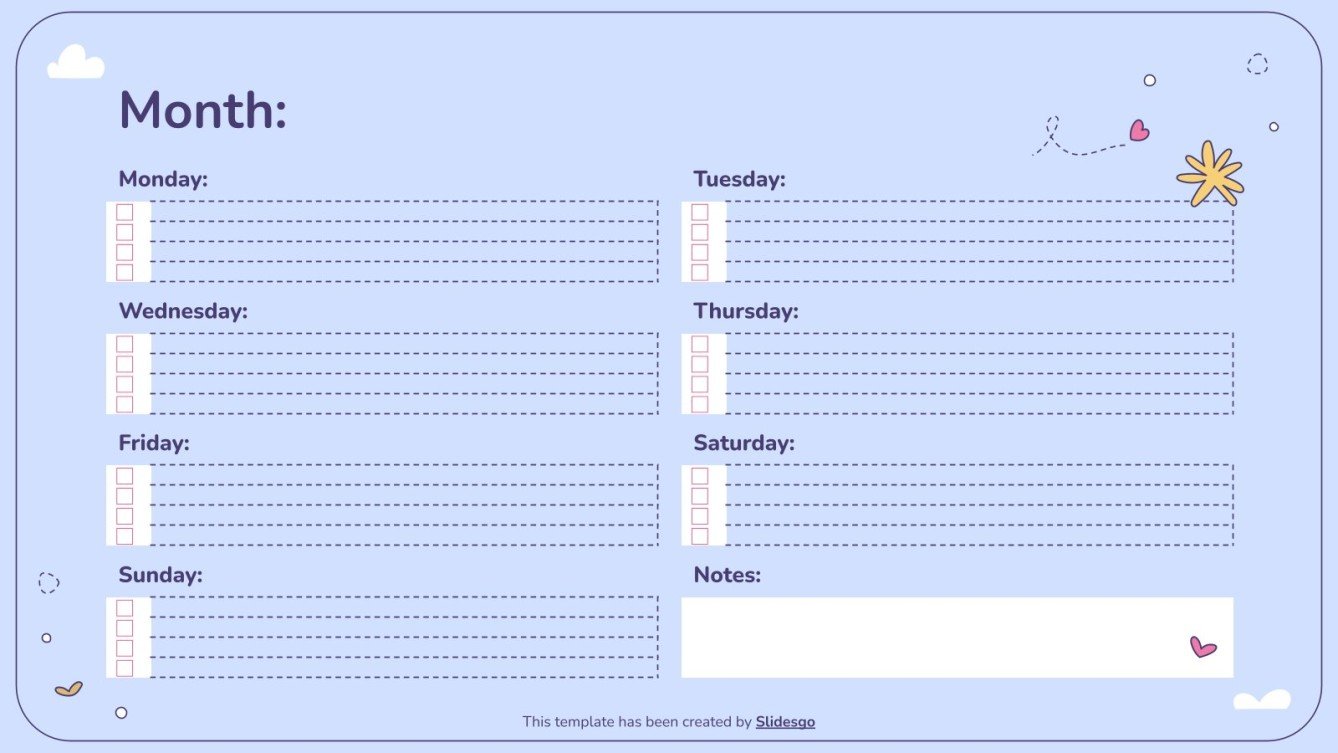 Middle School Weekly Student Planner Template