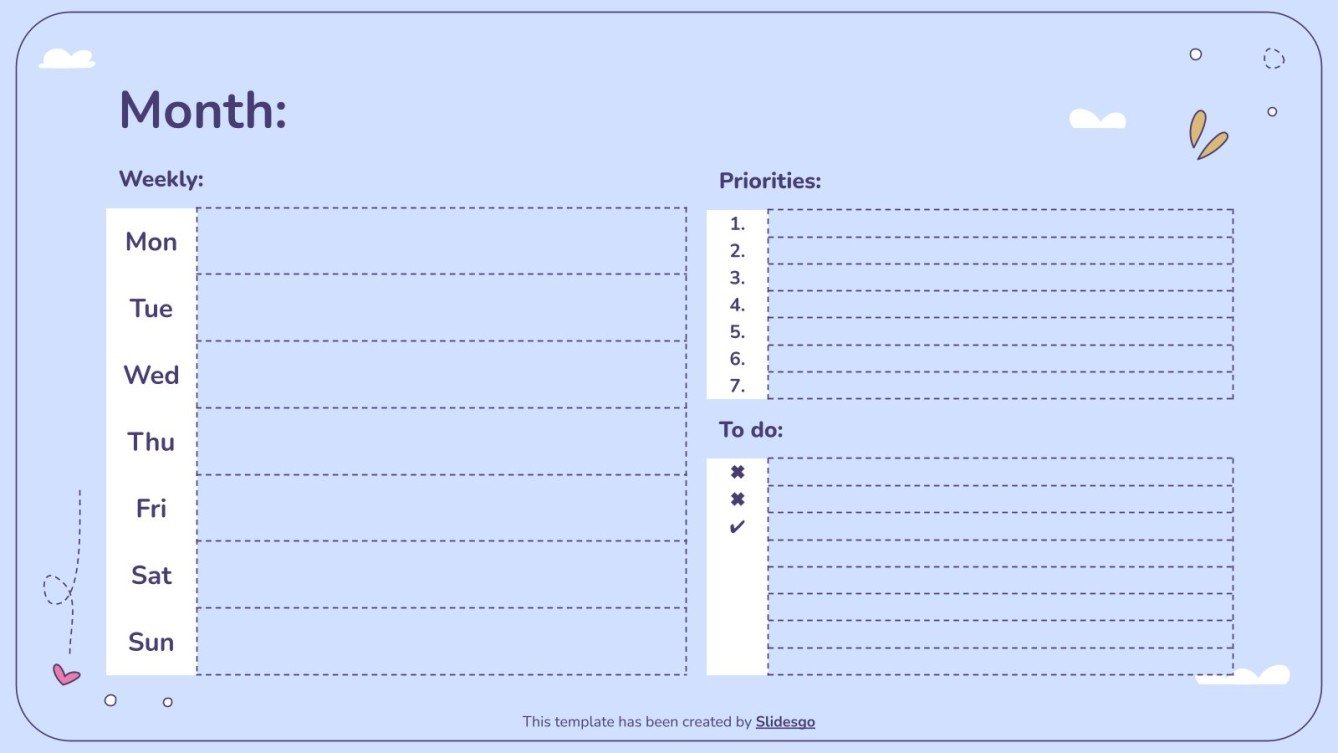 Middle School Weekly Student Planner Template