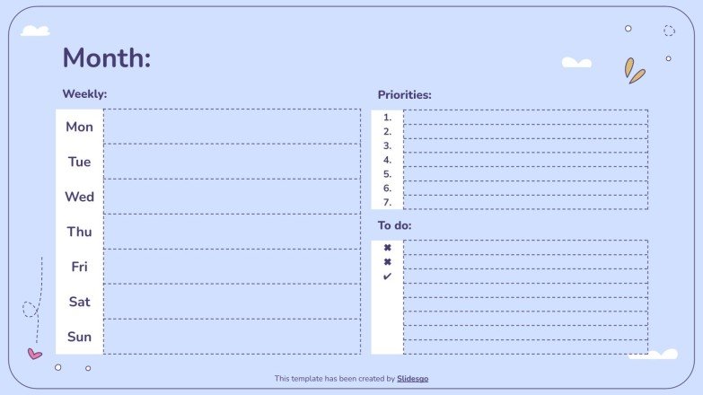 Middle School Weekly Student Planner Template