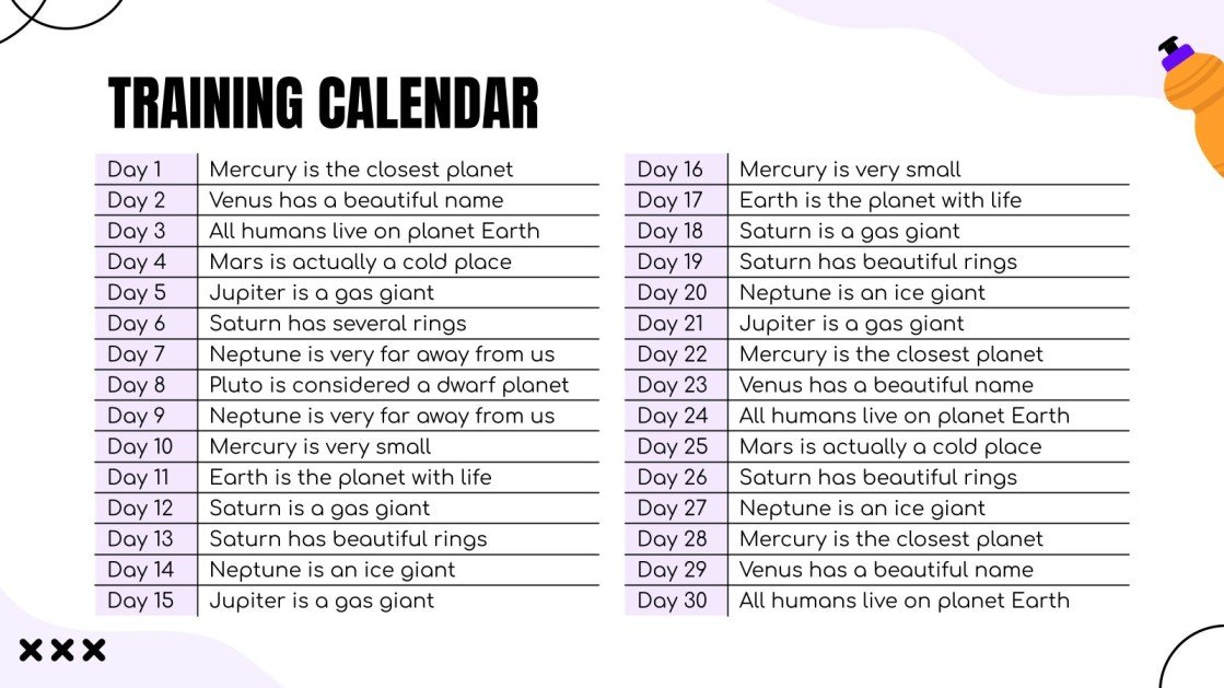 Training Calendar Presentation