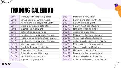 Training Calendar Presentation