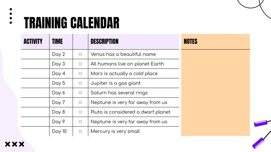 Training Calendar Presentation