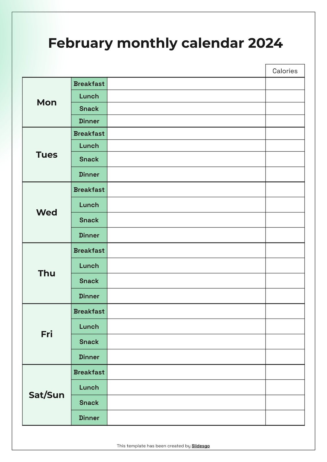 February Monthly Calendar 2024