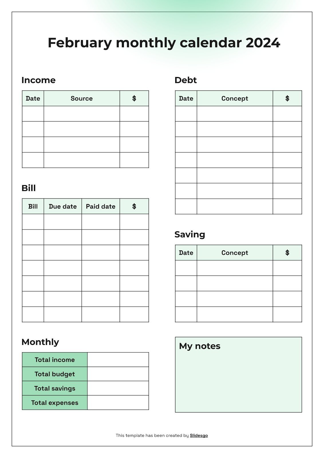 February Monthly Calendar 2024