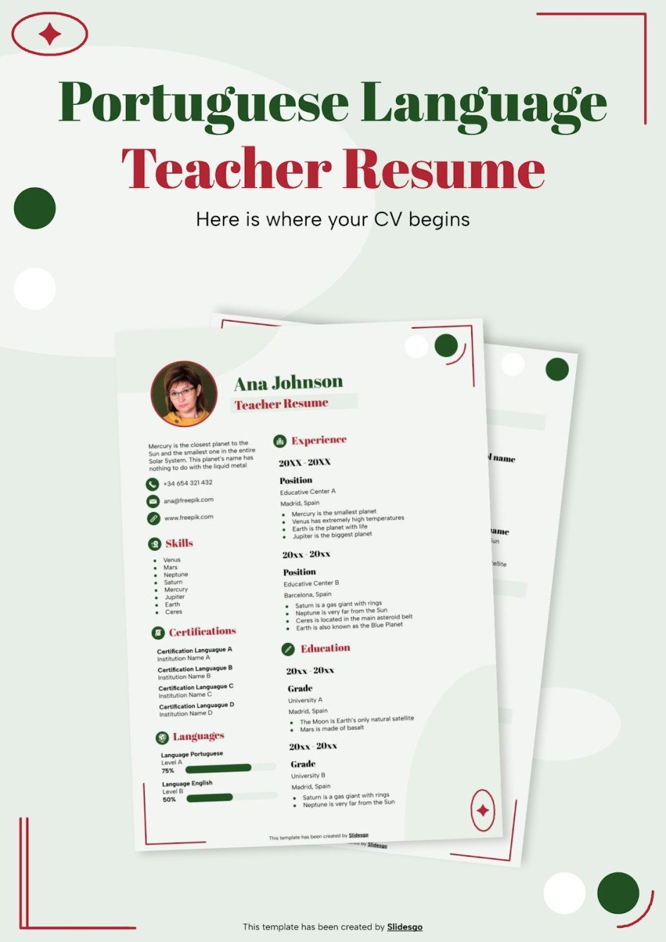 Portuguese Language Teacher Resume Presentation