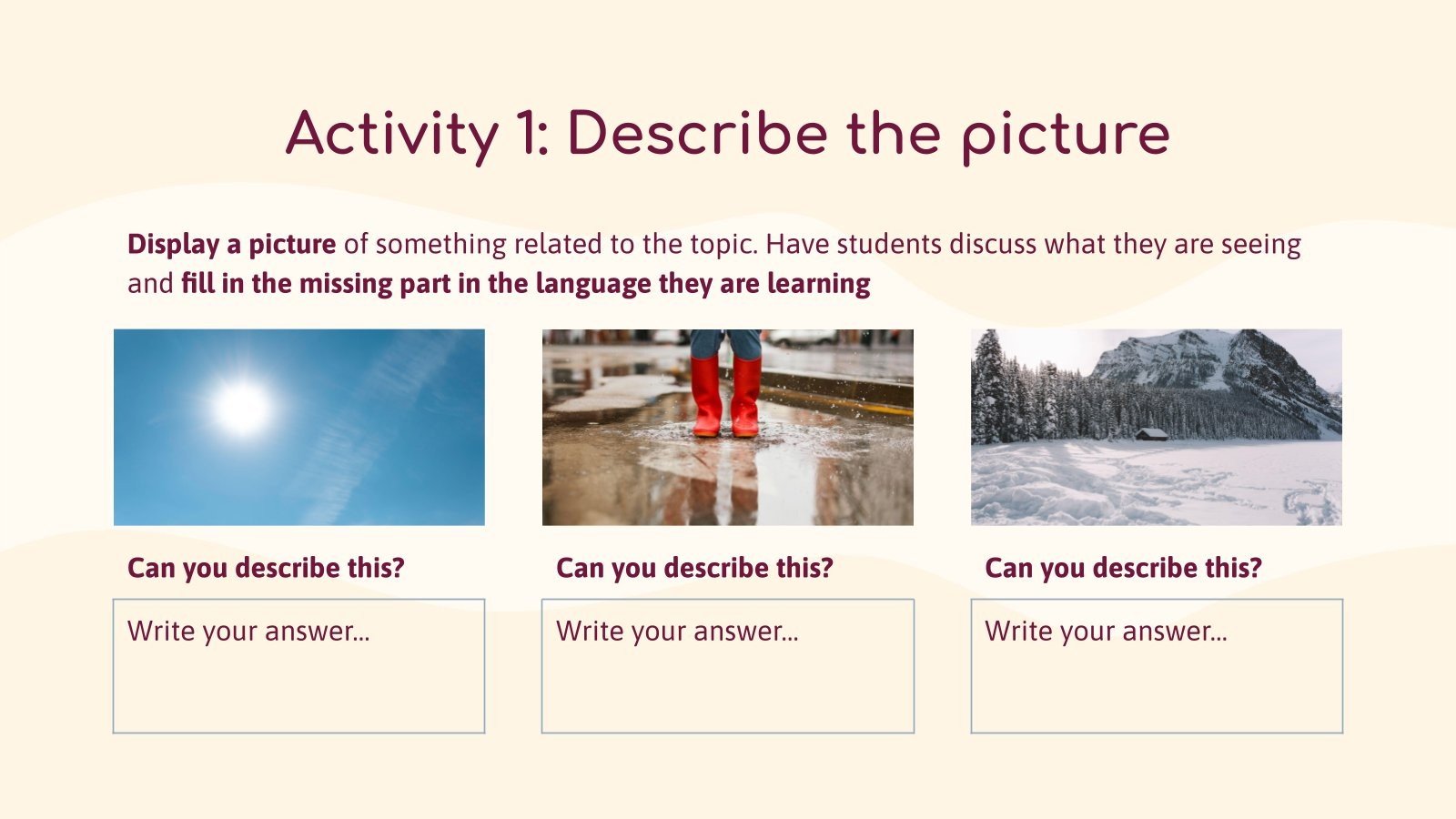 Weather and Seasons Vocabulary - Spanish - 1st Grade