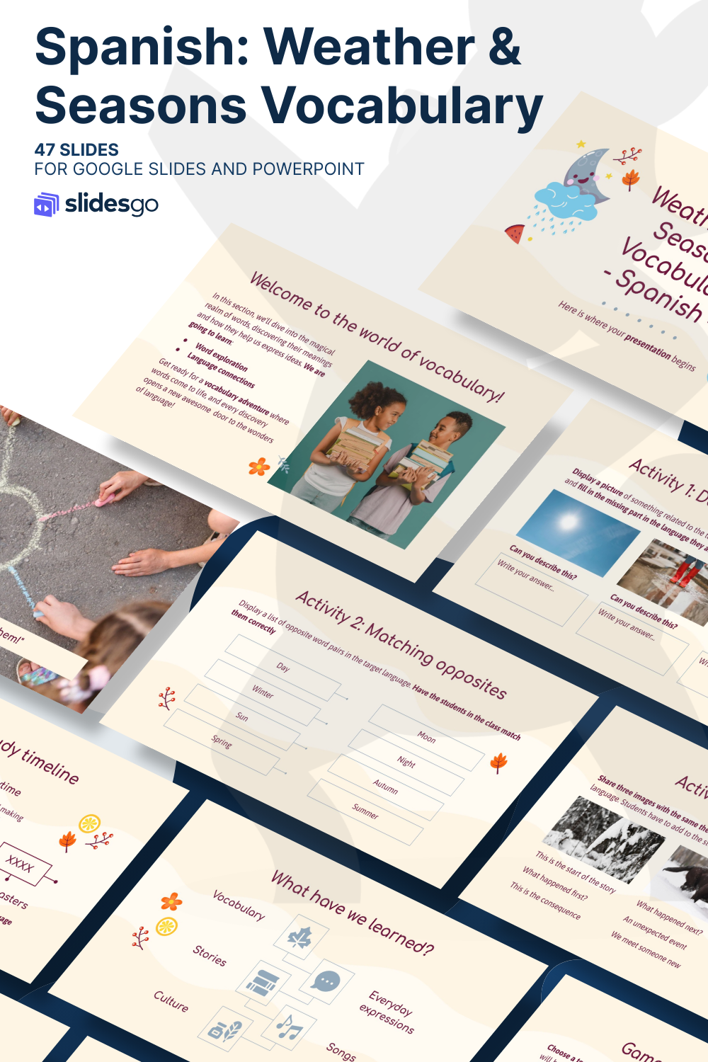 Weather and Seasons Vocabulary - Spanish - 1st Grade