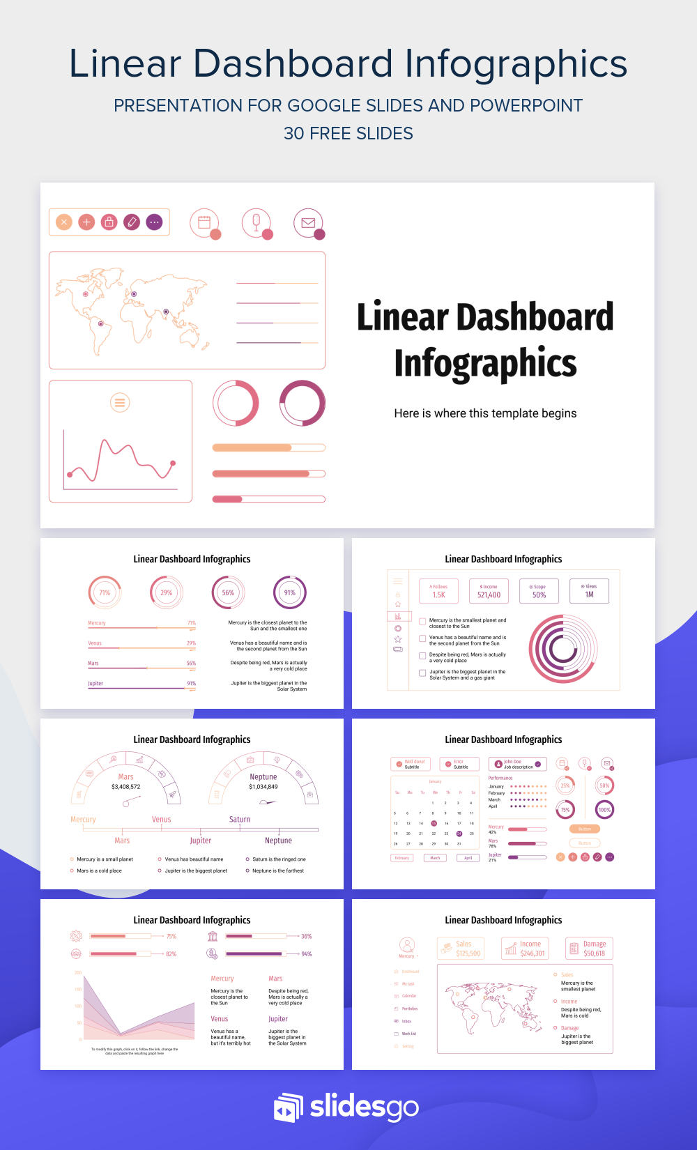 Linear Dashboard Infographics for Google Slides and PowerPoint