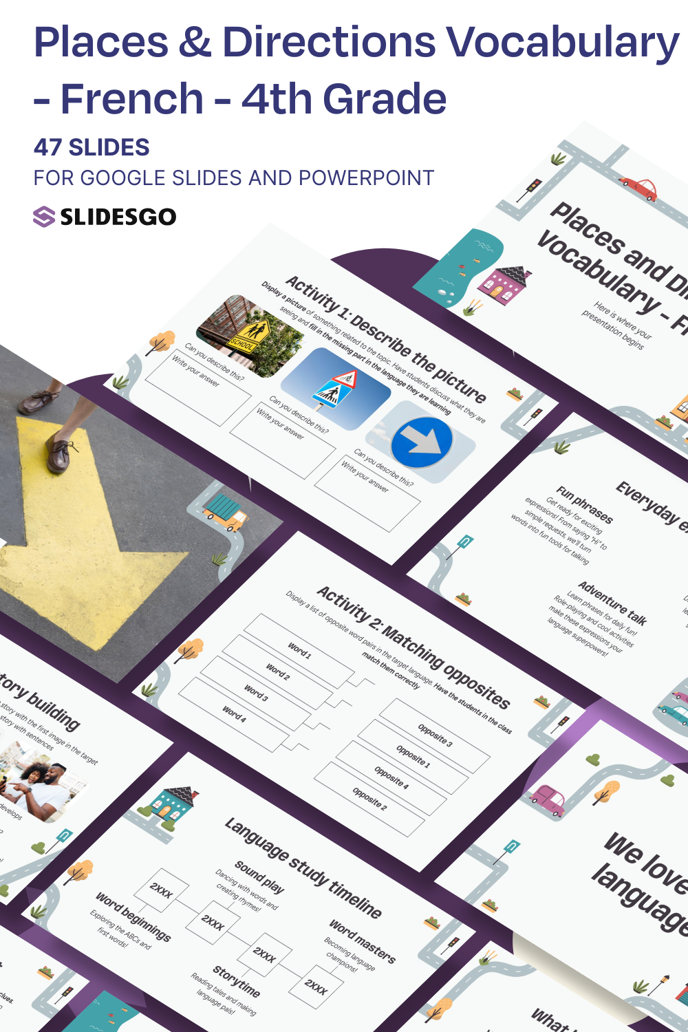 Places and Directions Vocabulary - French - 4th Grade