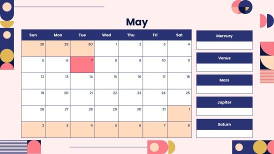 Modèle de calendrier avec motifs géométriques