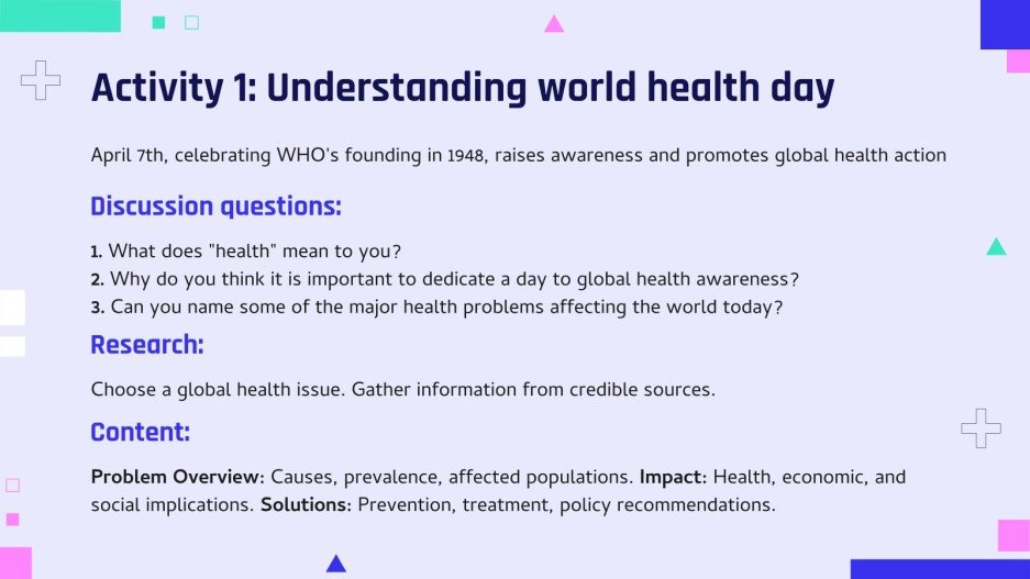World Health Day Activities for High School Presentation