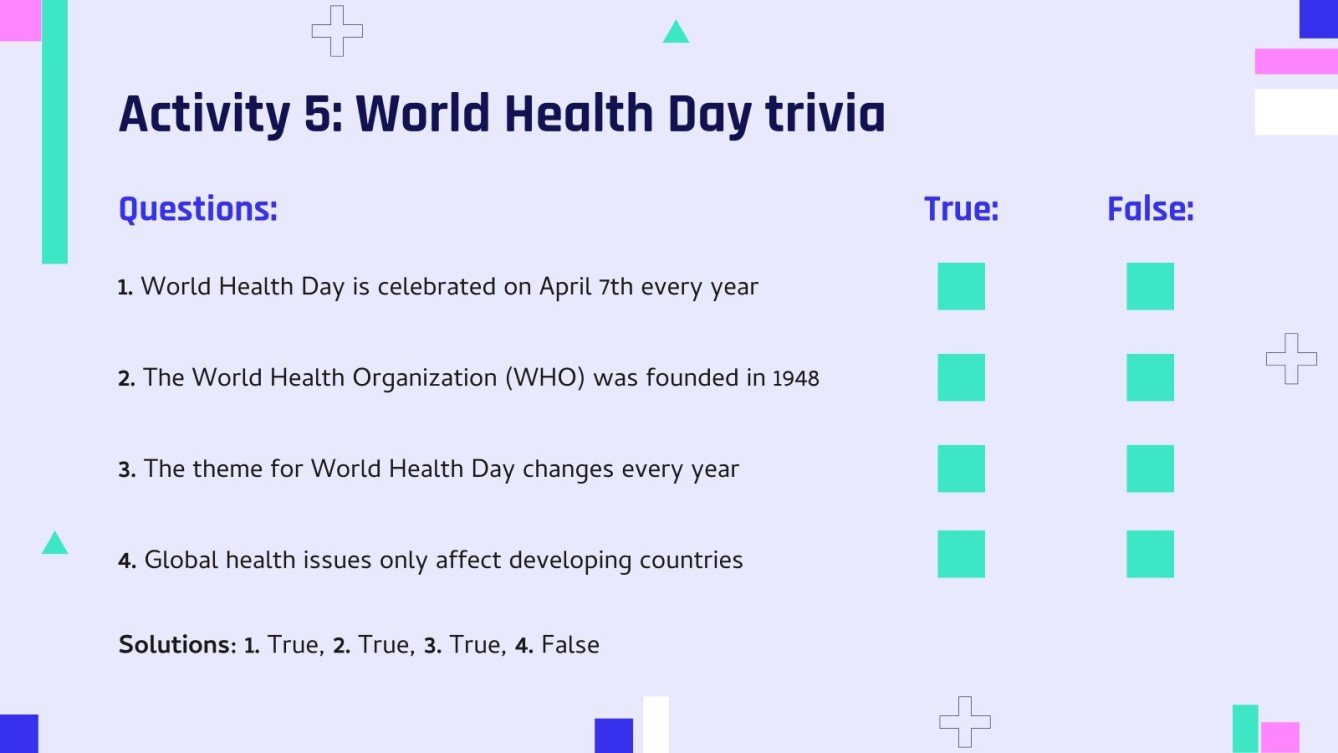World Health Day Activities for High School Presentation