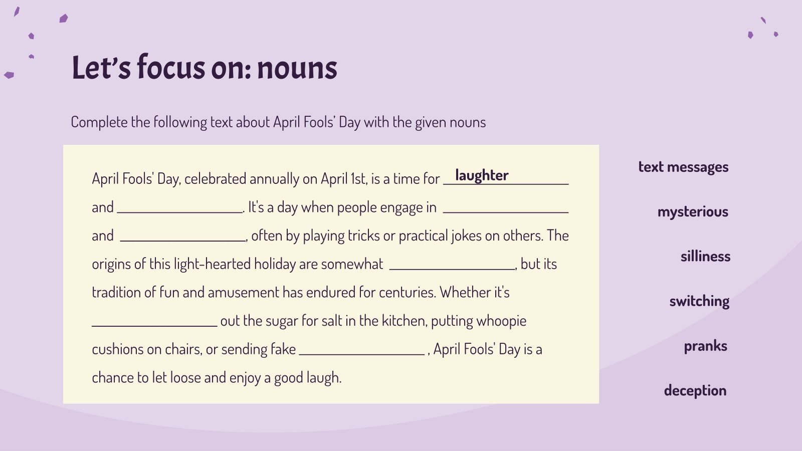 Fun High School Activities for April Fools' Day Presentation