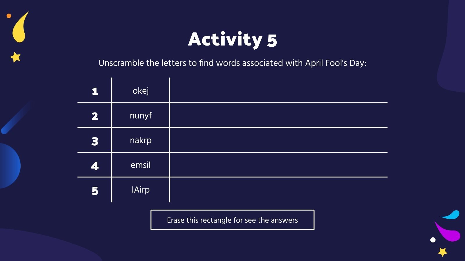 Fun High School Activities for April Fools' Day Presentation