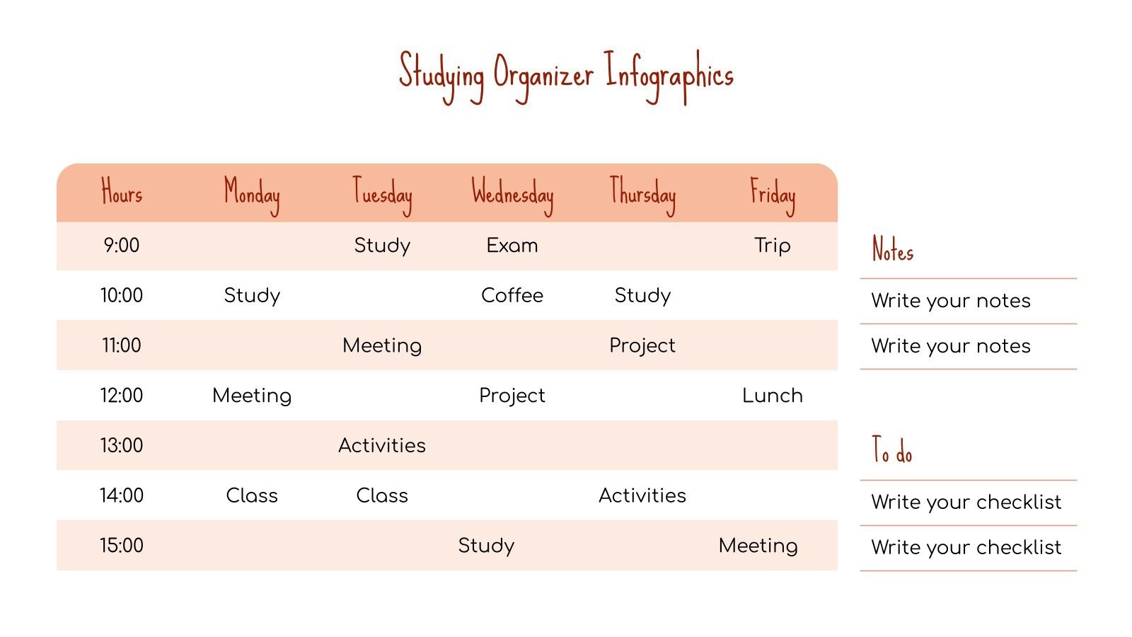 Infographies agenda pour les cours | Google Slides et PPT