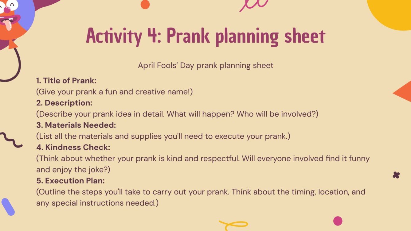 Fun Pre-K Activities for April Fools' Day Presentation