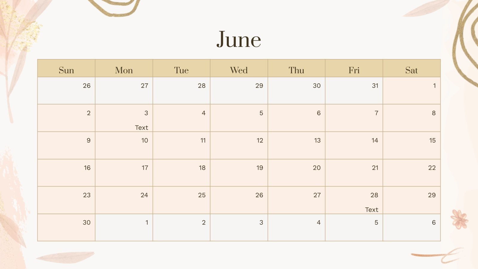 Watercolor Calendar Template