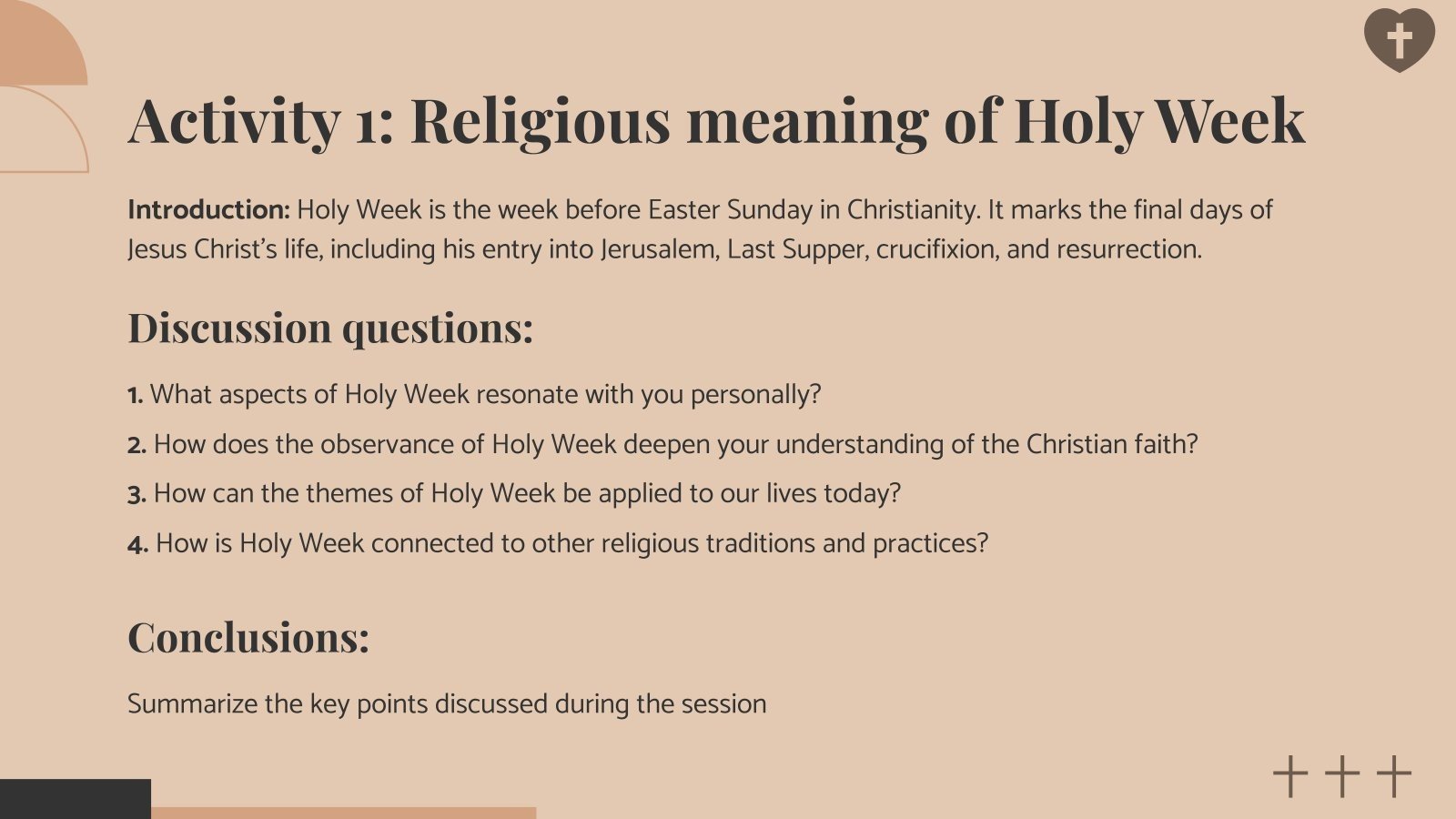 Holy Week Activities for High School Presentation
