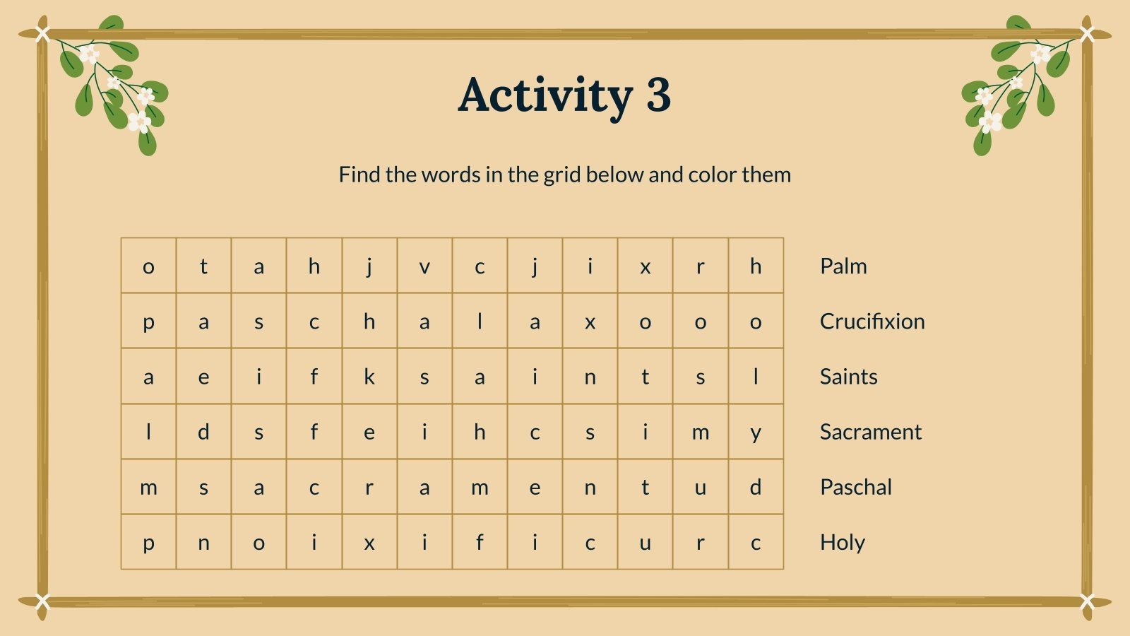 Holy Week Activities for Middle School Presentation