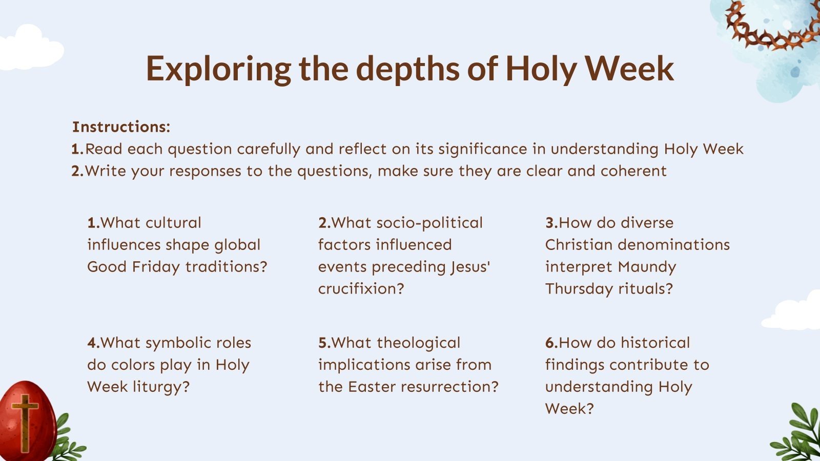 Holy Week Activities for High School Presentation