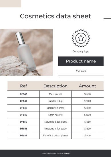 Product Data Sheet Design Presentation