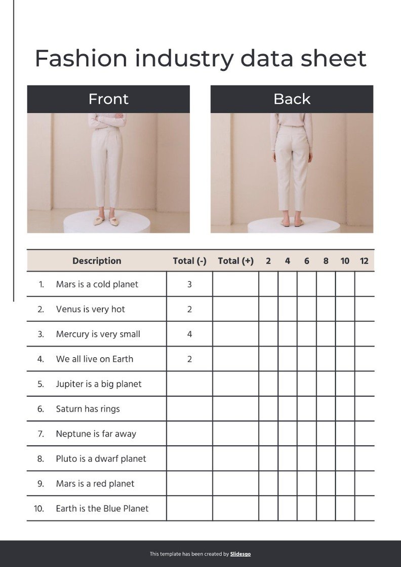 Product Data Sheet Design Presentation