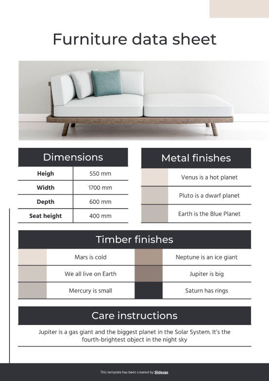 Product Data Sheet Design Presentation