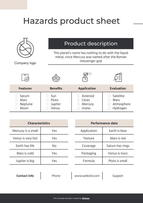 Product Data Sheet Design Presentation