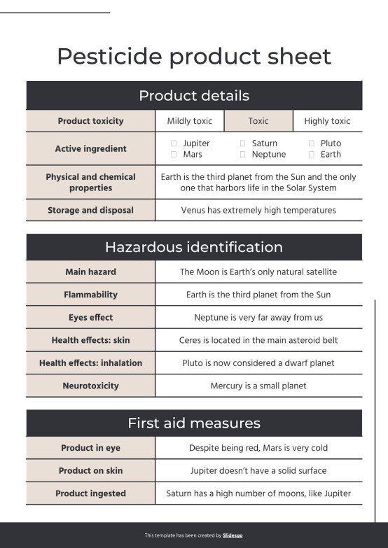 Product Data Sheet Design Presentation