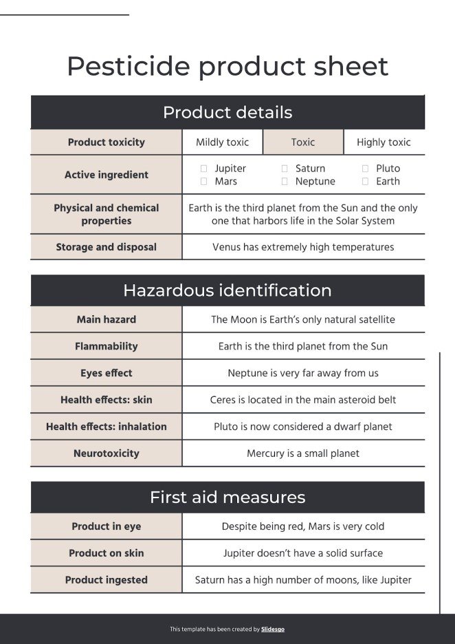 Product Data Sheet Design Presentation