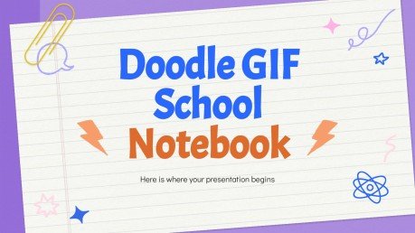 Caderno escolar com rabiscos e GIFs | Google Slides e PPT