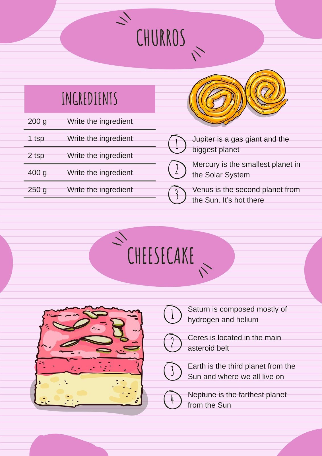 Tarjetas de recetas imprimibles | Google Slides y PowerPoint