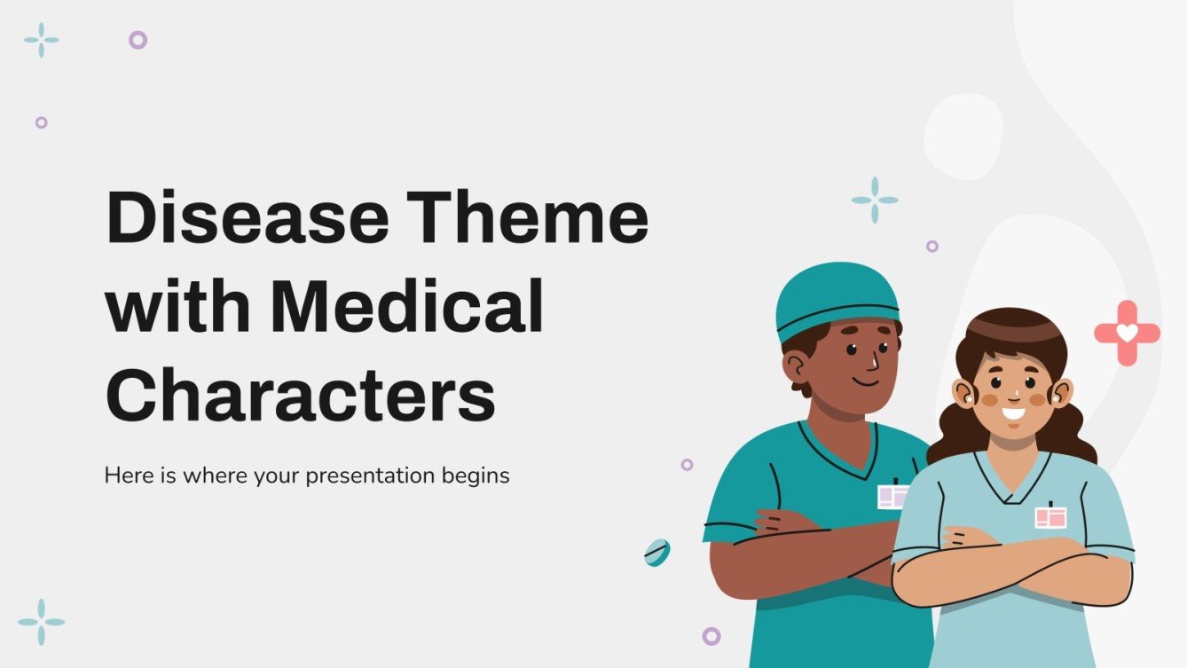 Presentación Tema de enfermedad con personajes médicos.